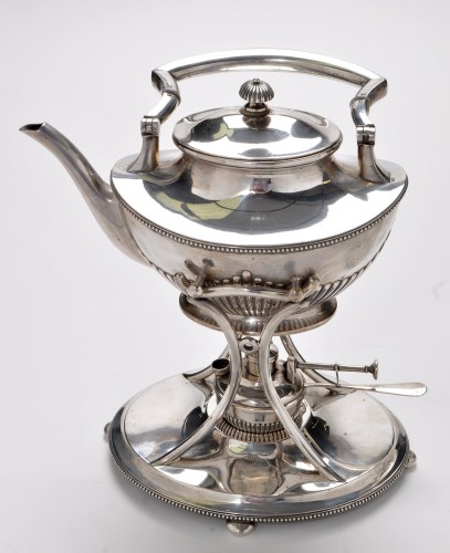 Lot 562 - A German 800 standard tea kettle-on-stand,