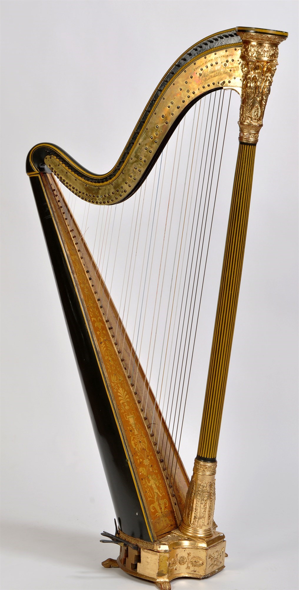 Lot 790 - *A green painted and giltwood Grecian harp,