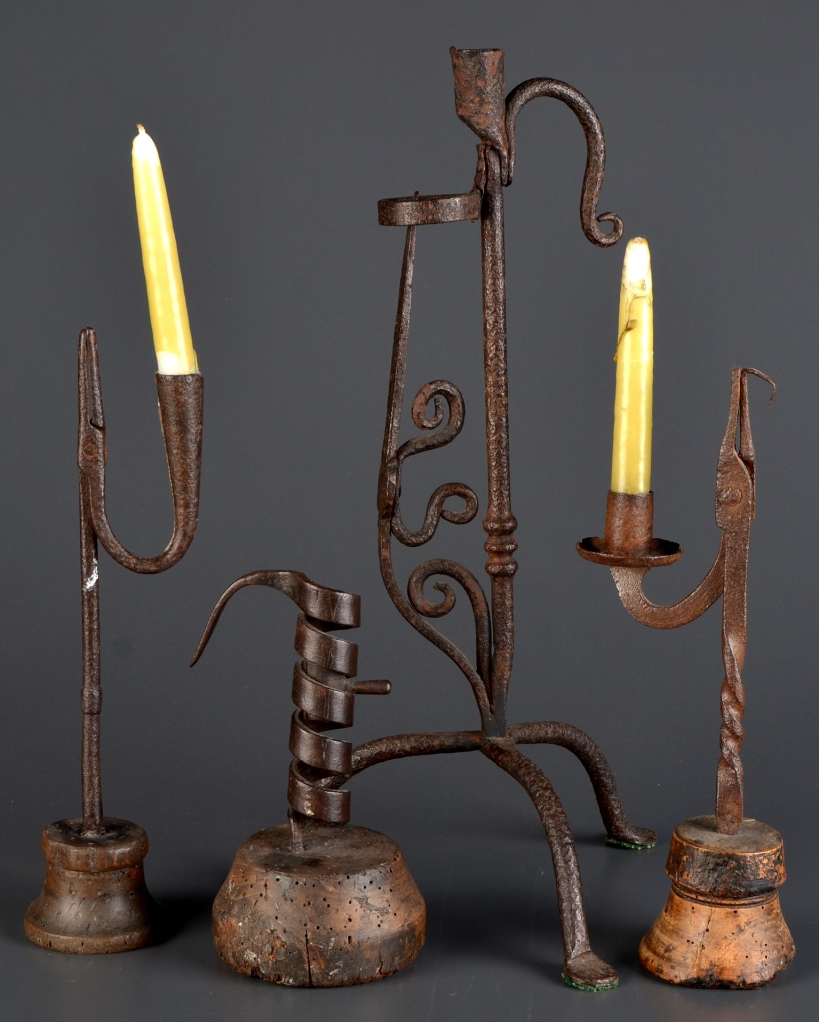 Lot 1268 - Four 18th Century rush lights, to include: