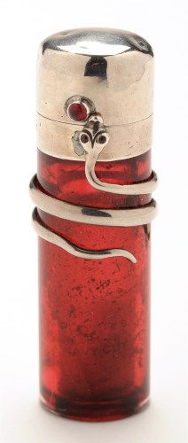 Lot 442 - Victorian silver mounted ruby glass scent
