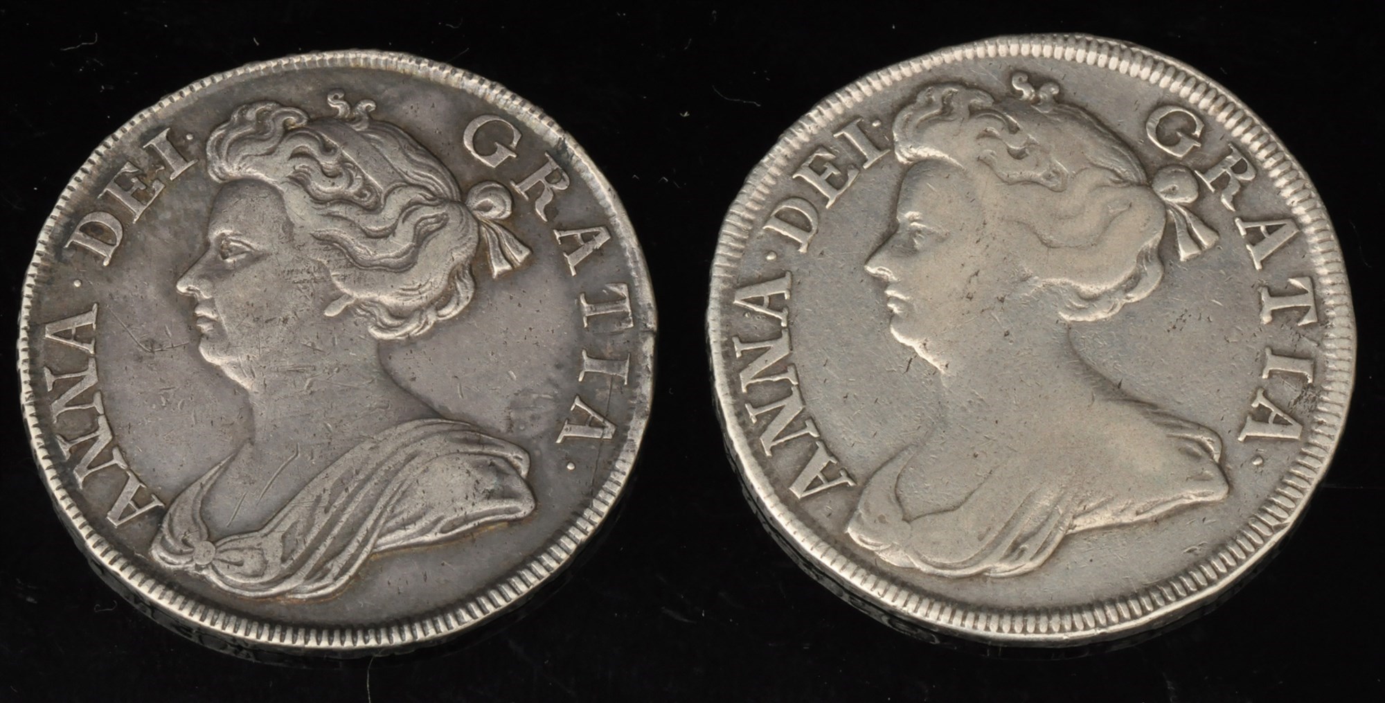 Lot 331 - Two Queen Anne half crowns, 1713, DVODECIMO,