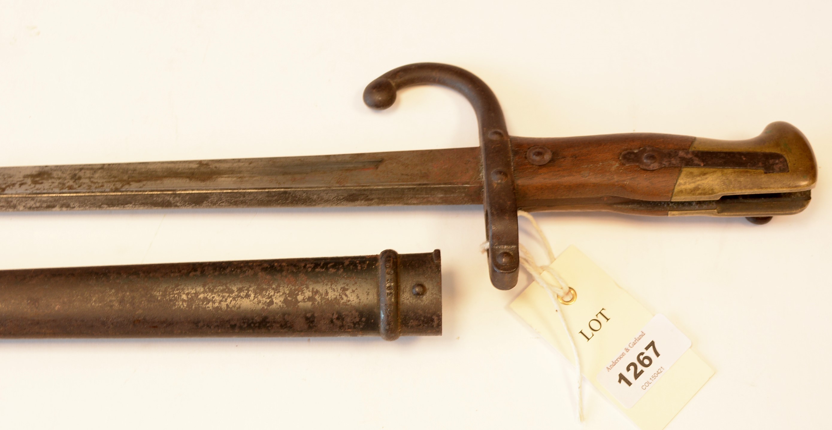 Lot 1267 - WWI French bayonet in metal scabbard.