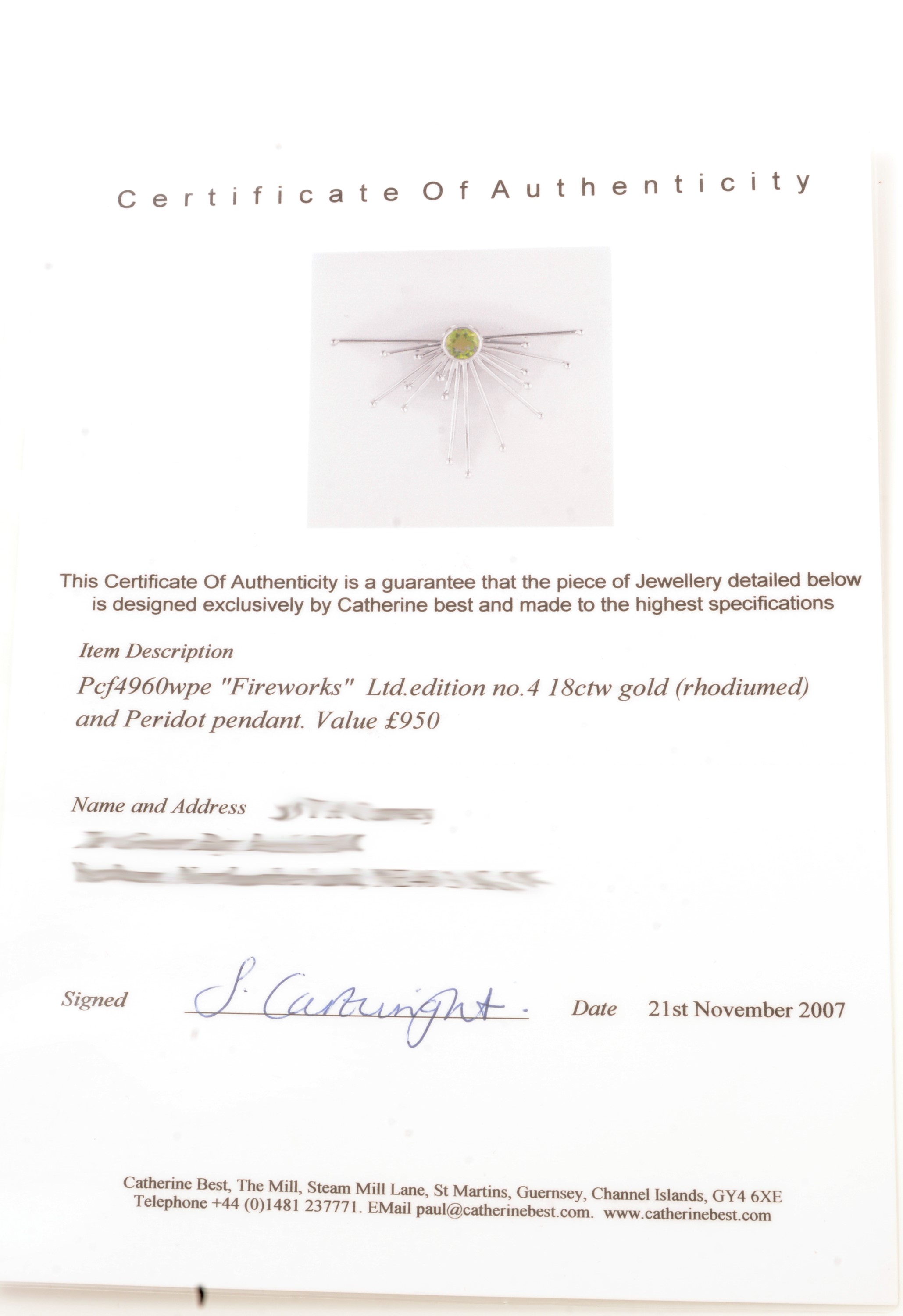 Lot 205 - A limited edition pendant by Catherine Best,