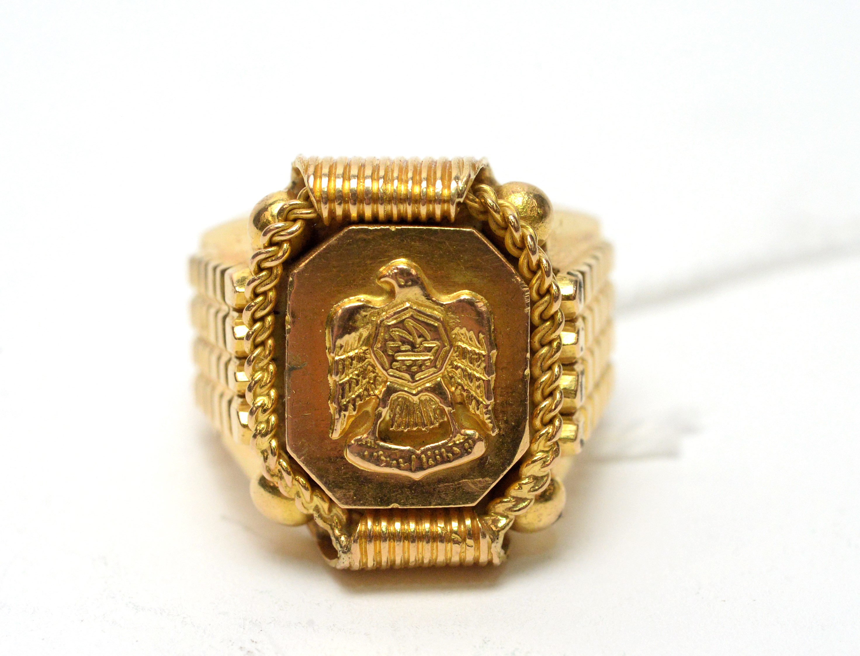 Lot 111 - A yellow metal signet ring