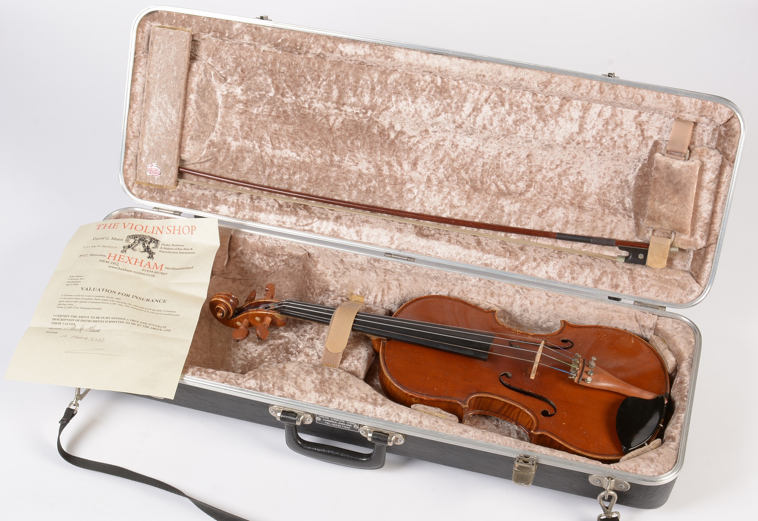 Lot 23 - Louis Lowendall Violin, bow and case.