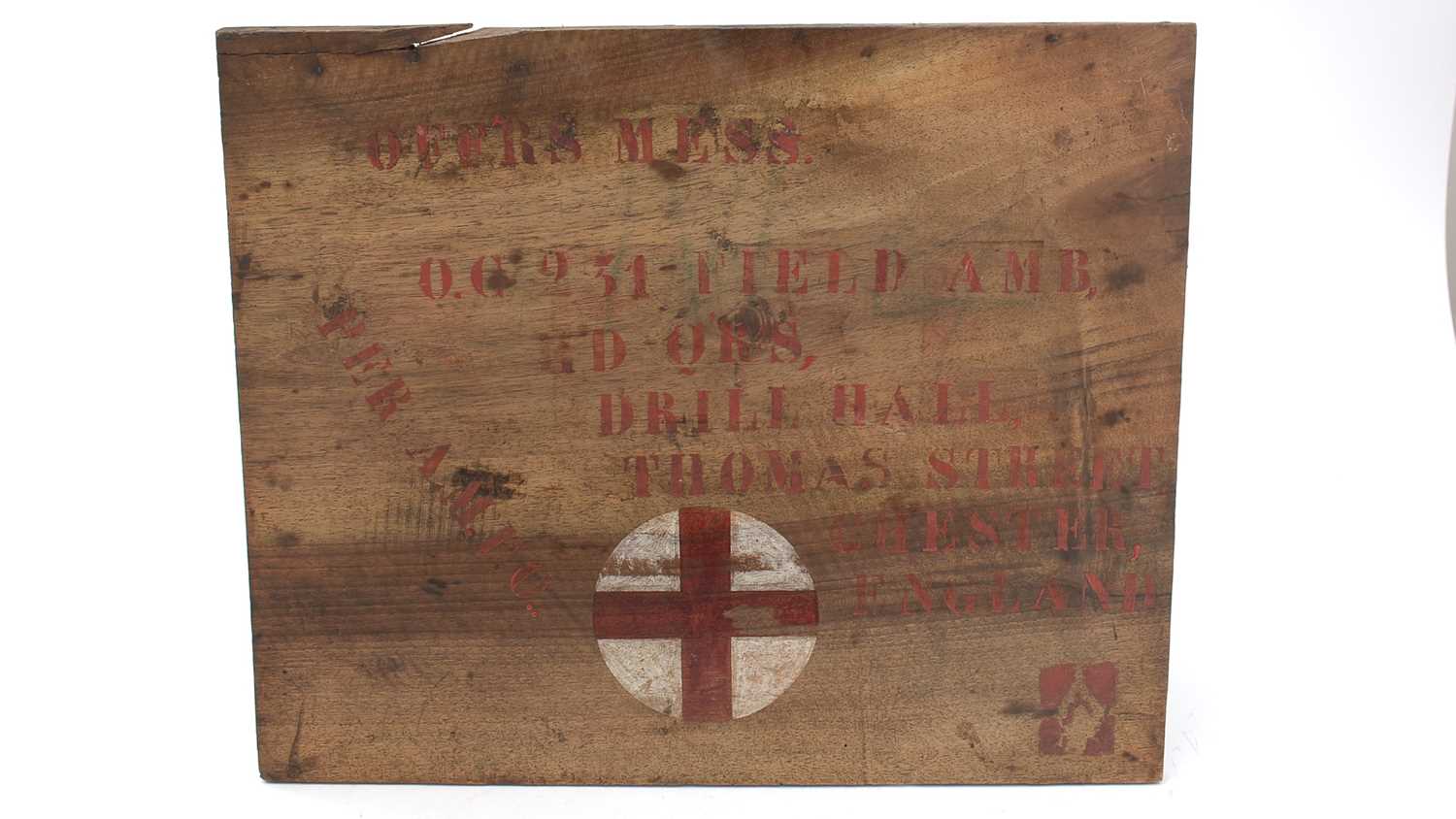 Lot 723 - A Red Cross crate lid,