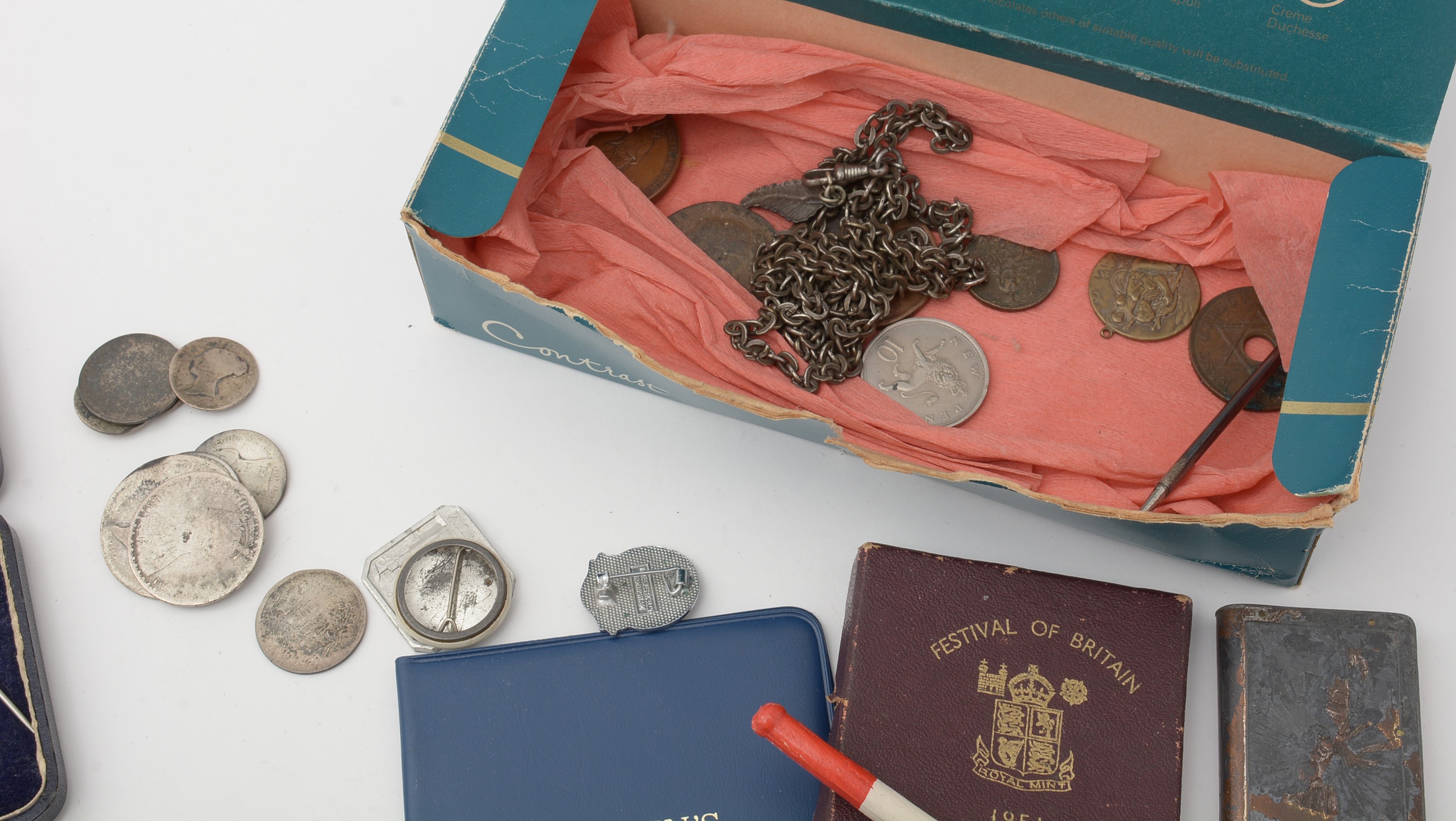 Lot 252 - Two Miners pit check tokens, coins and other