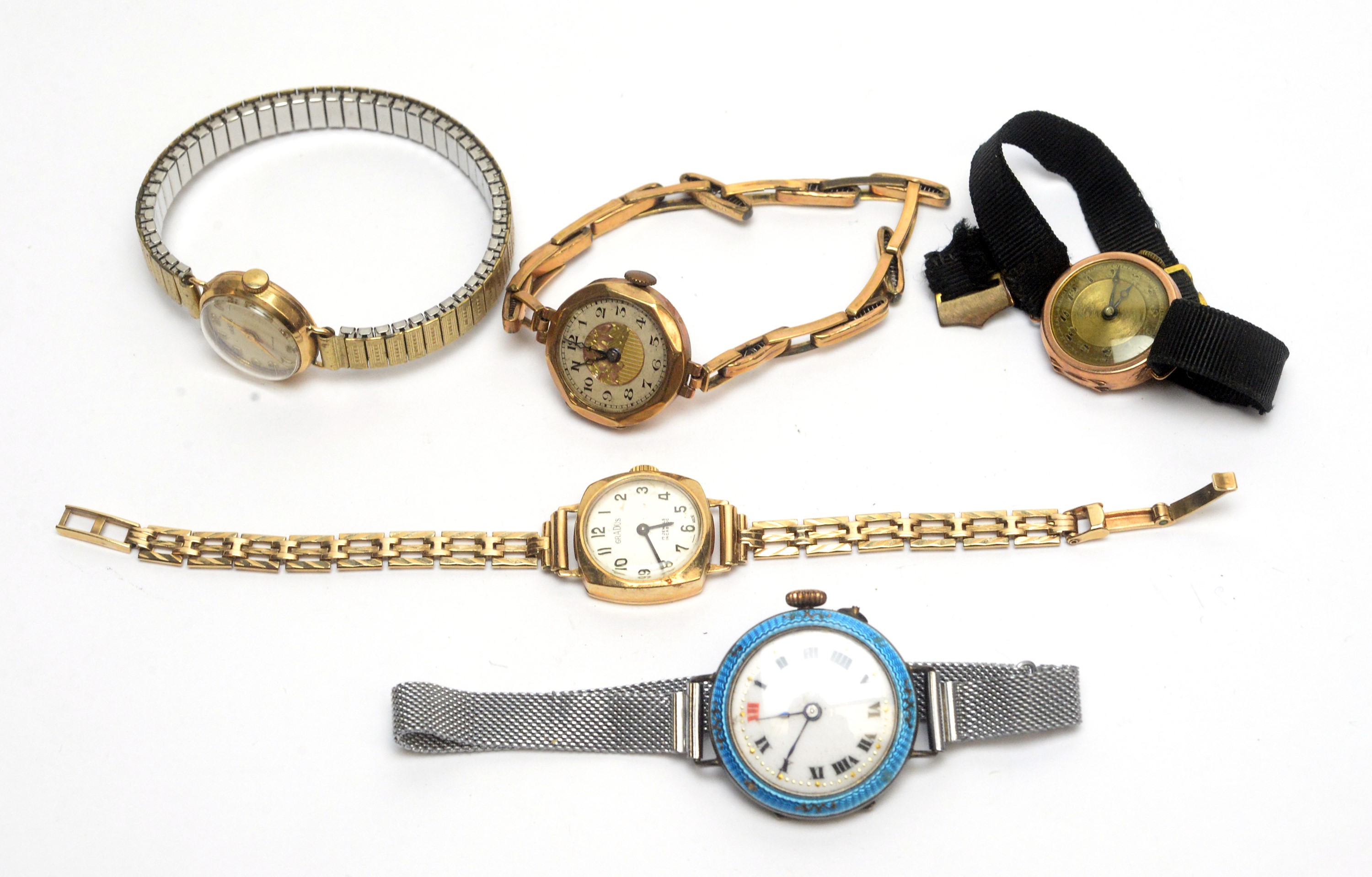 Lot 139 - Four 9ct yellow gold cased cocktail watches;
