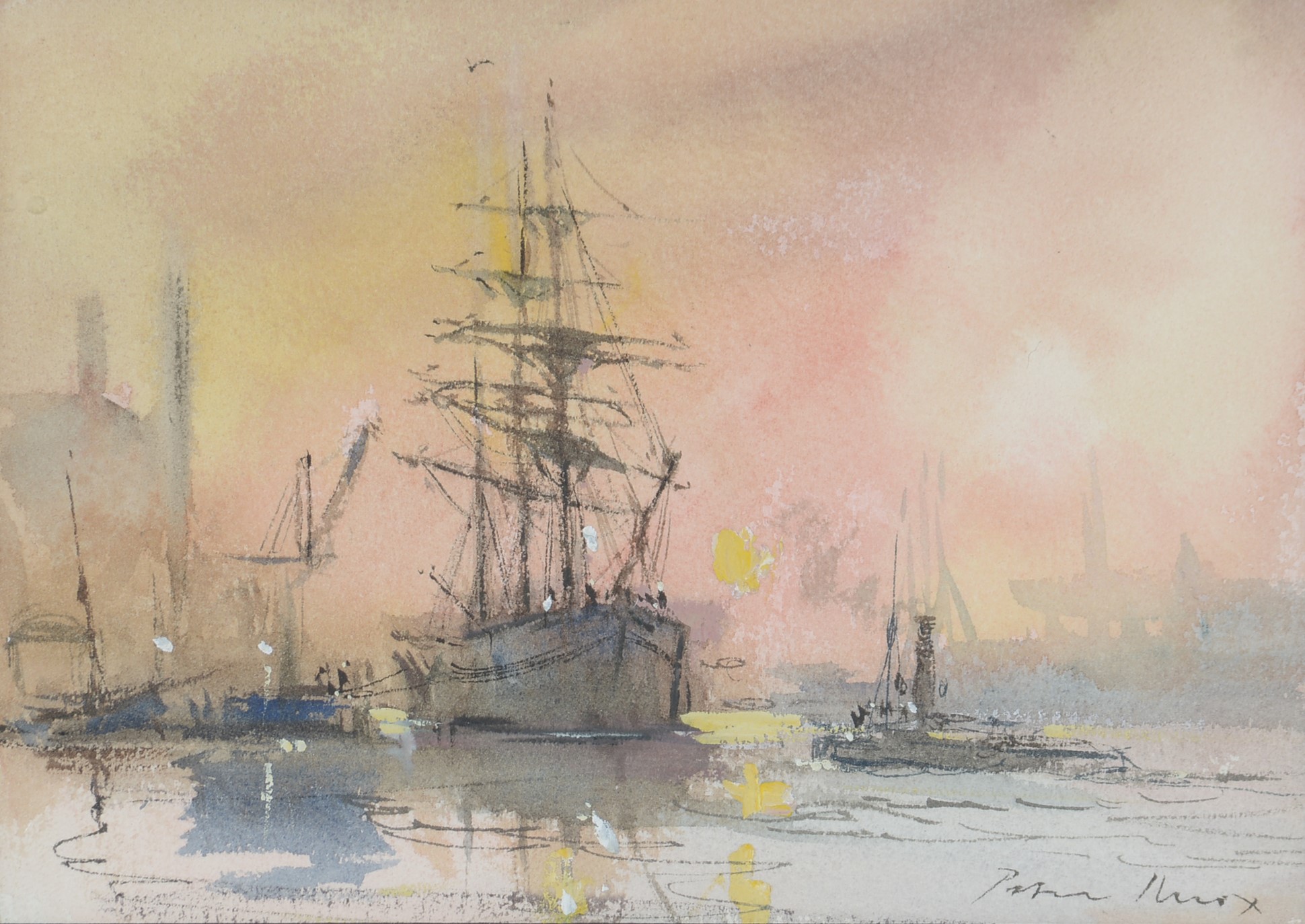 Lot 53 - Peter Knox - Tall Ships and a Steam Tug at