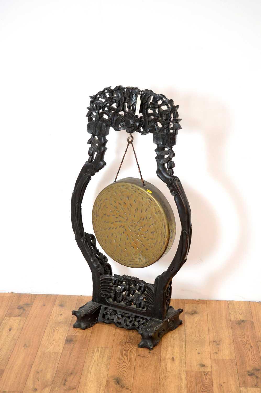 Lot 44 - A Chinese Oriental hardwood and brass gong