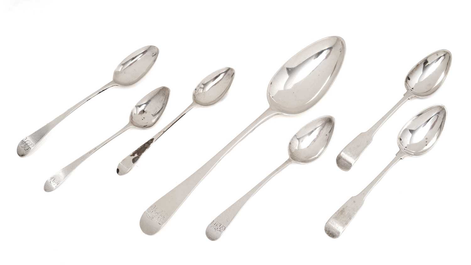 Lot 151 - A group of spoons, a pair of Fiddle