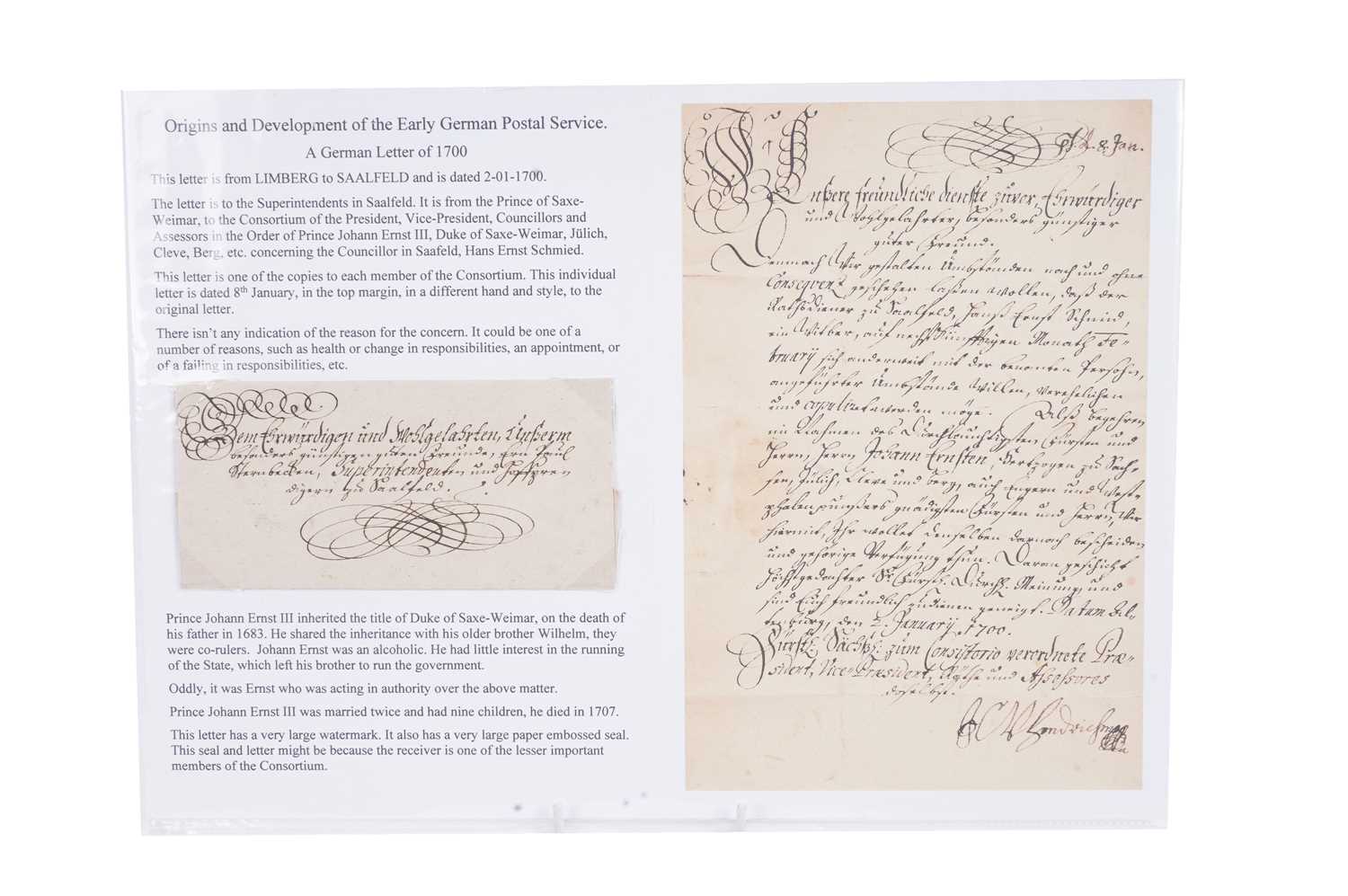 Lot 1214 - An early 18th Century German letter