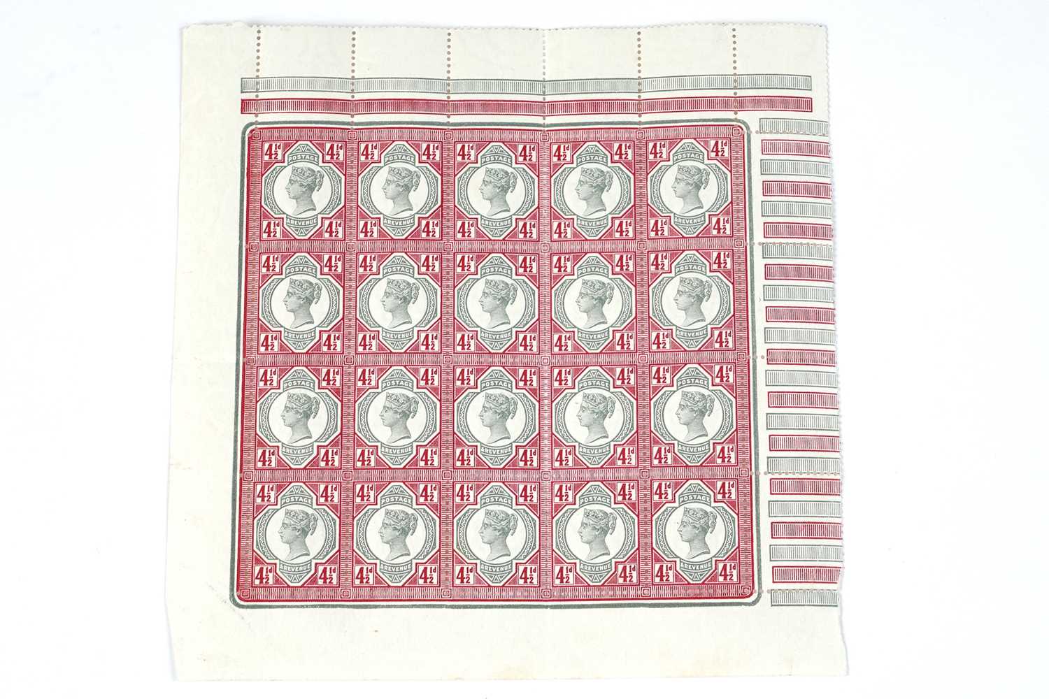 Lot 1186 - GB QV 1887-92 Jubilee 4 1/2d. complete pane