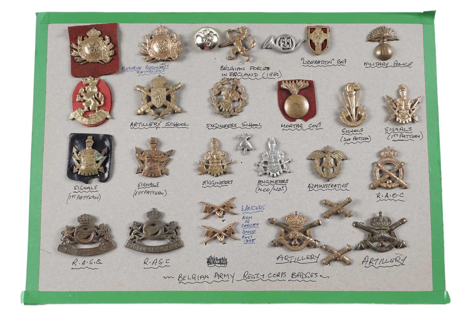 Lot 30 - A display of Belgian Army regimental and