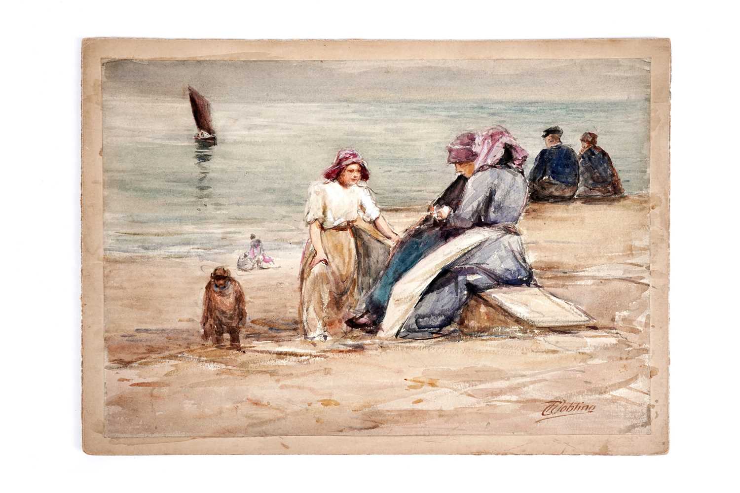 Lot 790 - Robert Jobling - Staithes Girls on the Beach