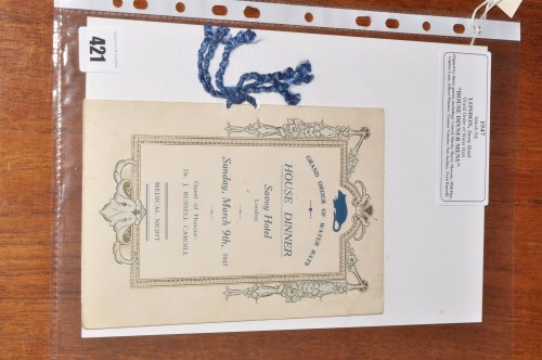 Lot 421 - A signed menu card for The Grand Order of