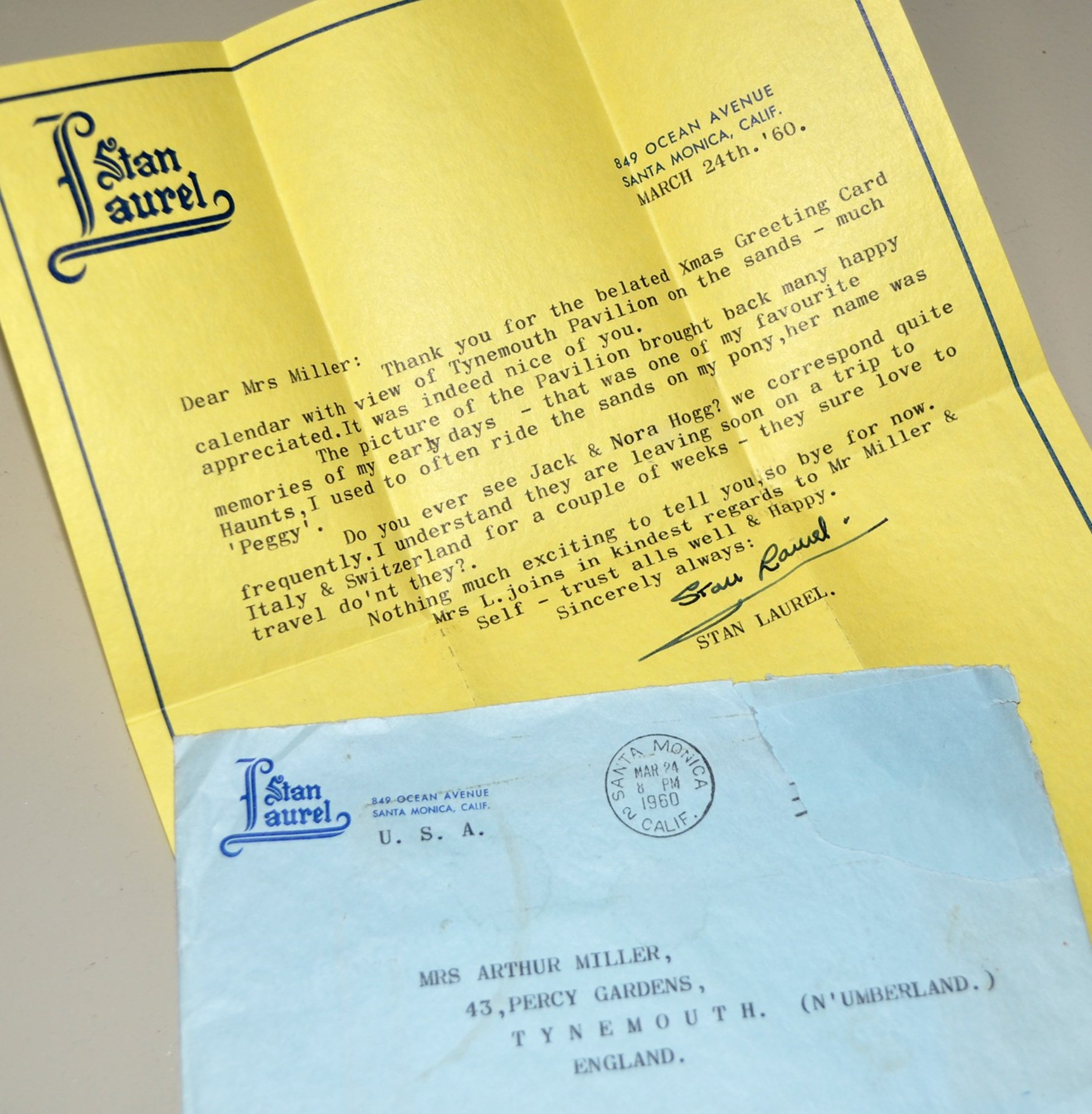 Stan Laurel: a signed letter from Stan - auctions & price archive