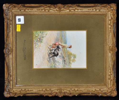 Lot 69 - After Myles Birket Foster - a girl leading a